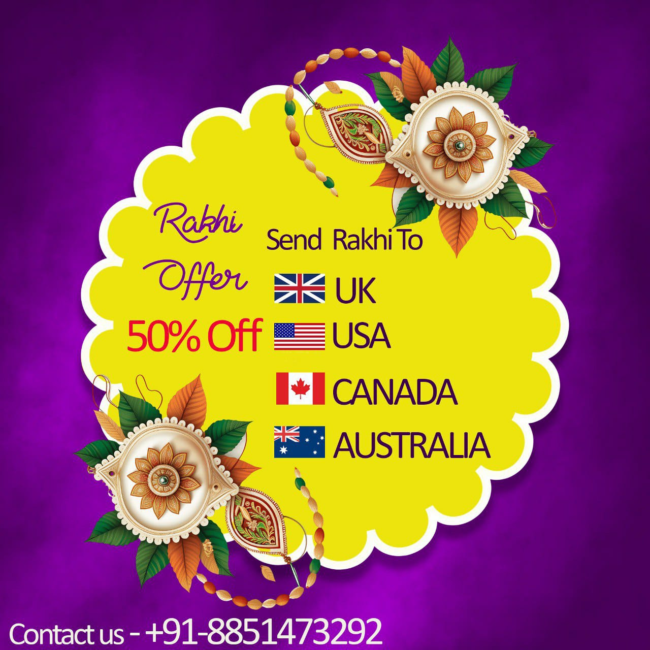 Send Rakhi To USA Canada Australia Uk-Fast Delivery-80% Off
